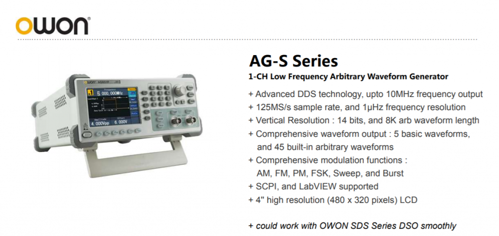 AG-S Series 1-CH Low Frequency Arbitrary Waveform Generator | OWON製品 by ...