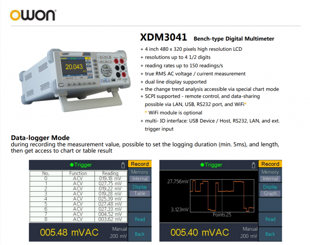 XDM3041 Bench-type Digital Multimeter | OWON製品 by ウェーブクレスト株式会社